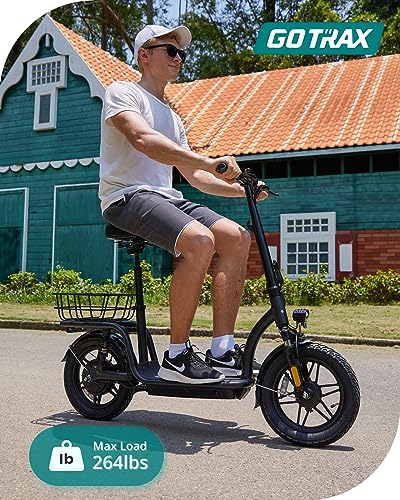 Gotrax FLEX ULTRA Electric Scooter with Seat for Adult Commuter,25 Miles Range&20Mph Power by 500W Motor, Folding Scooter with 14" Pneumatic Tire&Comfortable Wider Deck, E-Bike with Carry Basket Black