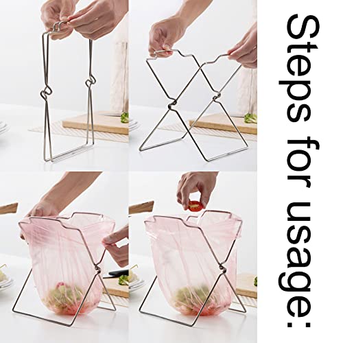 Jonvin 2 PCS Desktop Trash Bag Holder,Metal Mini Countertop Trash Can, Foldable Stainless Steel Garbage Bag Shelf,Dishcloth Towel Rack