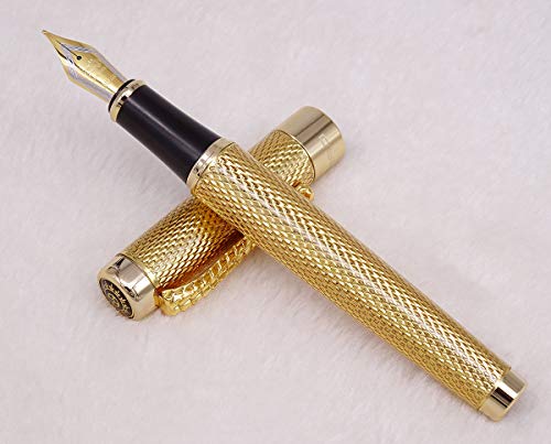 Gullor Jinhao Golden Dragon Red Crystal Eyes Fountain Pen with Push in Style Ink Converter