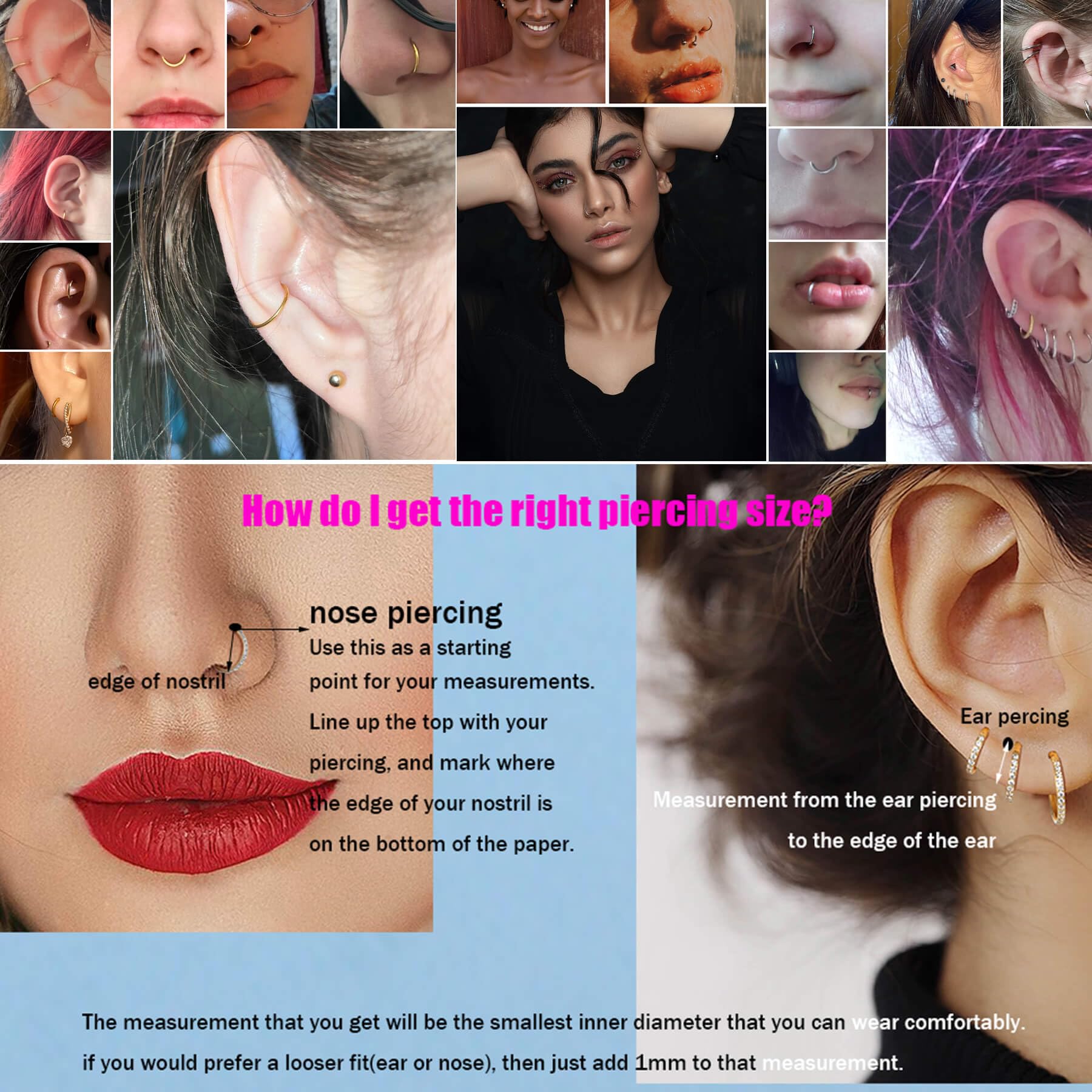 Lantine Hinged 20g Cartilage Earring Hoop Nose Rings 6mm 8mm 10mm Set Clicker Triple Double Forward Helix Hoops Earrings(3Pcs a Set)