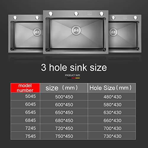 Kitchen Sink, 3 holes Nano Coating Bar Sink, Stainless Steel Workstation, Telescopic Drain Basket (Color : A, Size : 65 * 45cm)