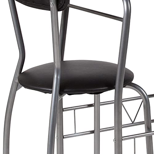 Flash Furniture Sutton 3 Piece Space-Saver Bistro Set with Black Glass Top Table and Black Vinyl Padded Chairs