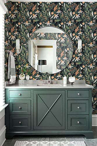 Floralplus Boho Peel and Stick Wallpaper Removable Boho Wallpaper Peel and Stick Floral Botanical Wallpaper for Bedroom Cabinet Wall Office Decor 118 * 17.7in
