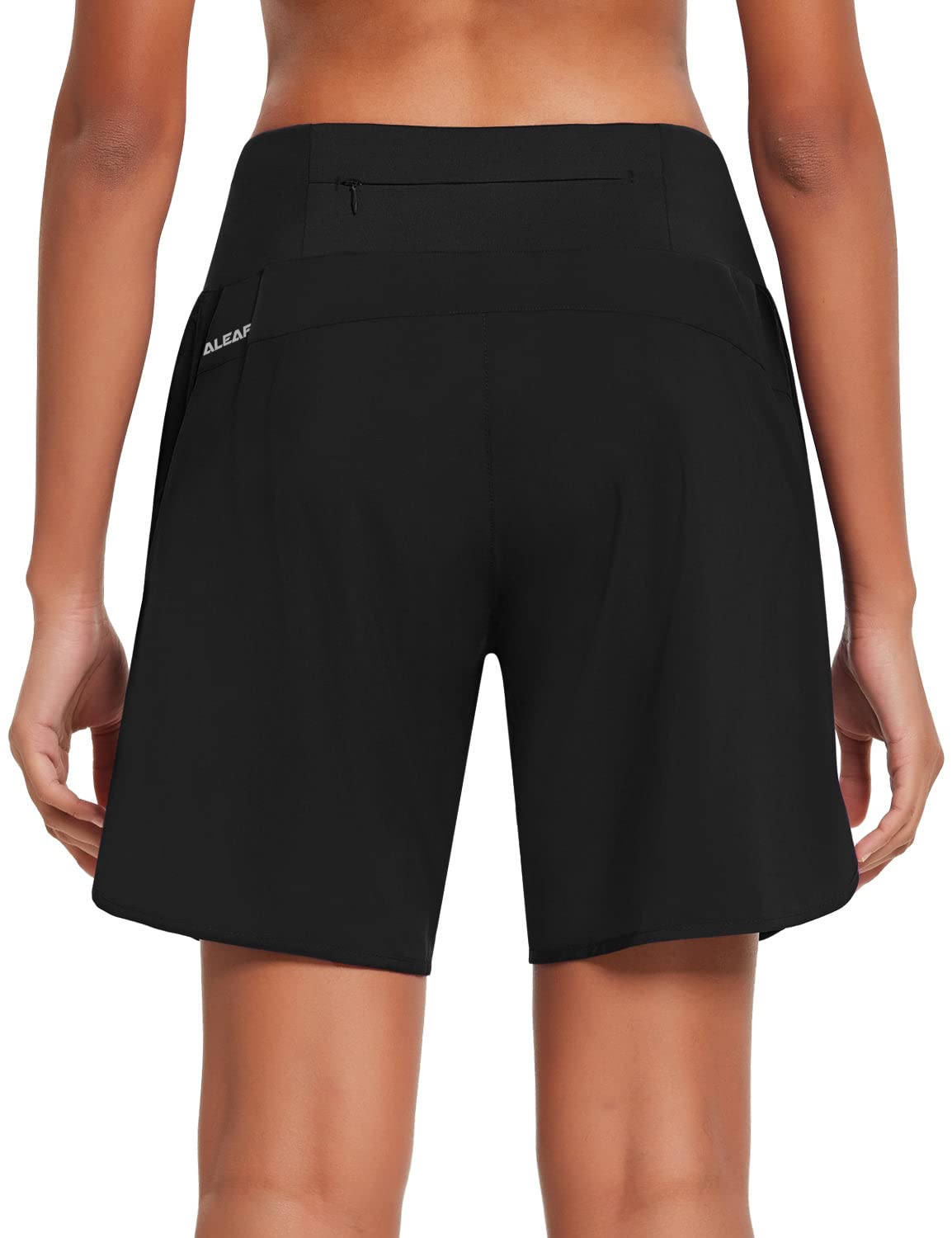 BALEAF Womens' 7" Long Running Athletic Shorts Back Zipper Pocket Workout Gym Shorts Quick Dry High Waist with Liner Black Size M