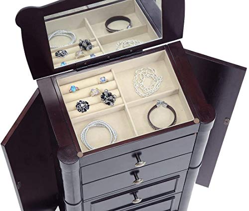 Hives and Honey Scarlett Jewelry Armoire - Elegant Storage Organizer for Your Precious Pieces | Solid Wood, Mirrored Lid | Anti-Tarnish Felt Lining | Espresso Finish