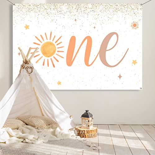 First Trip Around The Sun Decoration- Boho Sun One Backdrop Decoration,1st Birthday Sun Photo Props Background Banner for Baby Girl Boys' Baby Shower-5×3ft