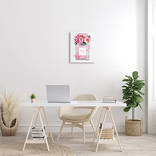 Stupell Industries Glam Perfume Bottle V2 Flower Silver Pink Peony Stretched Canvas Wall Art, Proudly Made in USA