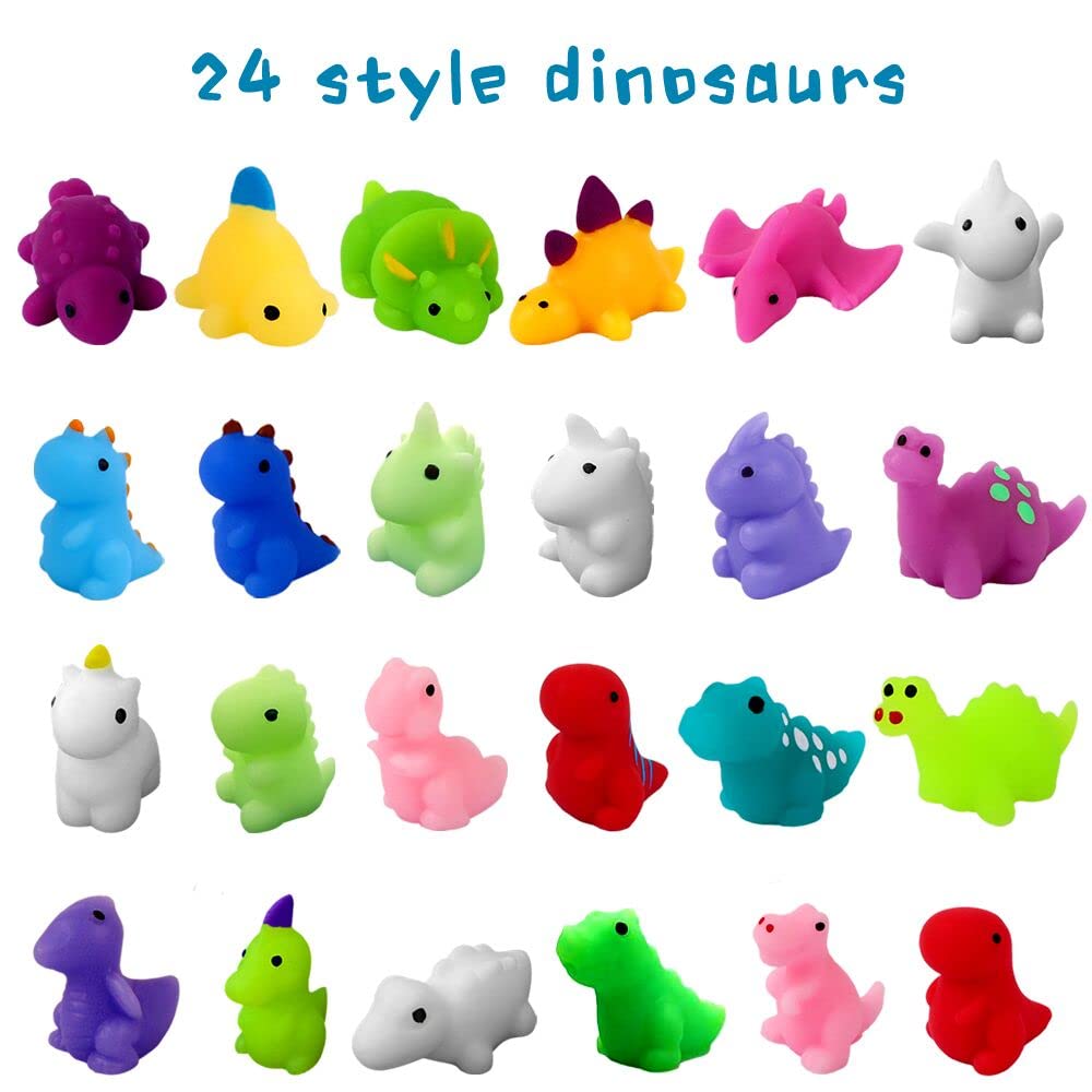 JOICEE 24pcs Dinosaur Squishy Toy Prefilled Easter Eggs, Kawaii Mochi Squishies Stress Relief Toys Filled Plastic Easter Eggs for Easter Basket Stuffers Party Favor Egg Hunt for Kids