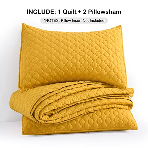 Yellow Quilt Queen Size, Lightweight Quilt for Summer Ultra-Soft Microfiber Modern Style Quilted Clouds Pattern Bedspread Quit Set 3 Pieces((1 Quilt and 2 Pillow Shams)
