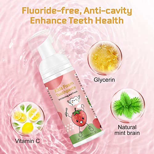Foam Toothpaste Kids, Toddler Toothpaste with Low Fluoride, Kids Foam Toothpaste for U Shaped Toothbrush Electric Toothbrush, Foam Toothpaste for Children Kids Ages 3 Plus (Watermelon+Strawberry)