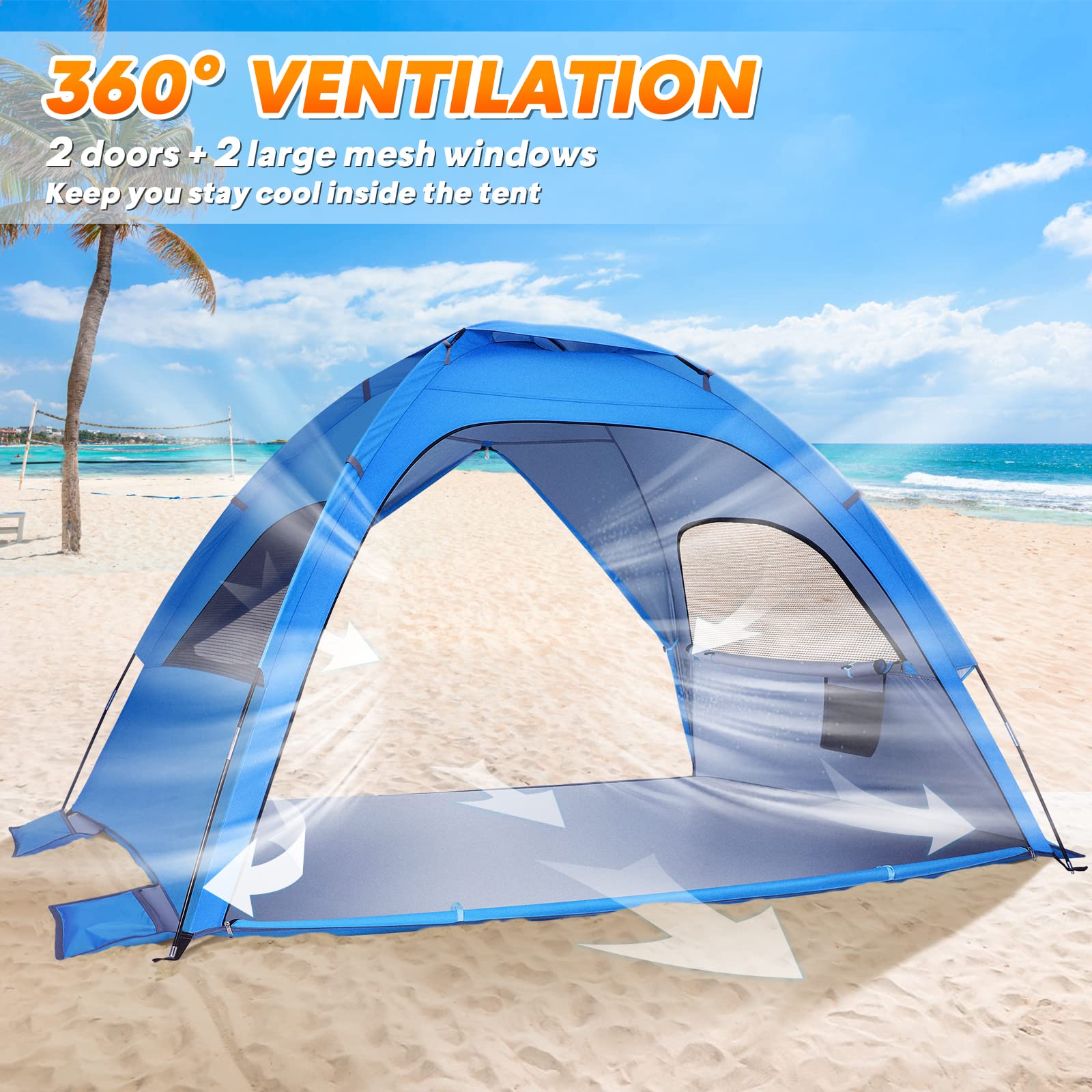 Beach Tent Sun Shade Shelter: 3-4 Person Large Anti-UV Windproof Portable Lightweight Tent Canopy Cabana with Extendable Floor Outdoor