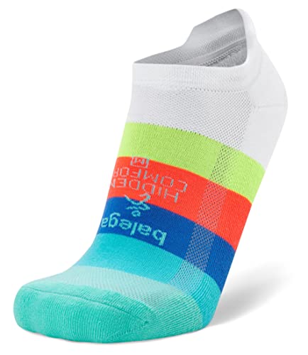 Balega Recycled Hidden Comfort Performance No Show Athletic Running Socks for Men and Women (1 Pair), White/Retro Brights - Small (1 Pair)