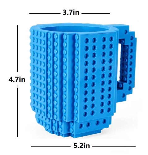 Gvendo Build-on Brick Coffee Mug,Novelty Funny DIY Coffee Cup with Building Blocks,Creative Water Coffee Cups Gifts for Birthday Christmas Kids Men Women (Blue)¡