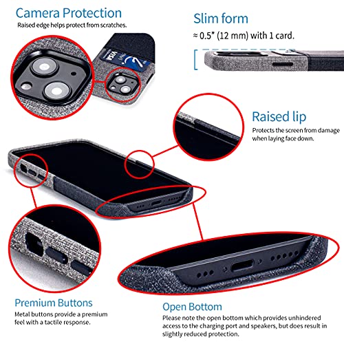 Dockem Wallet Case for iPhone 13 Mini with Built-in Metal Plate for Magnetic Mounting & 1 Lay-Flat Credit Card Holder Pockets Luxe M1, Canvas Style Synthetic Leather (5.4" iPhone 13 Mini, Black/Grey)