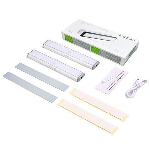 RXWLKJ Stick-on Anywhere Portable Little Light Wireless LED Under Cabinet Lights 10-LED Motion Sensor Activated Night Light Build in Rechargeable Battery Magnetic Tap Lights for Closet, Cabinet