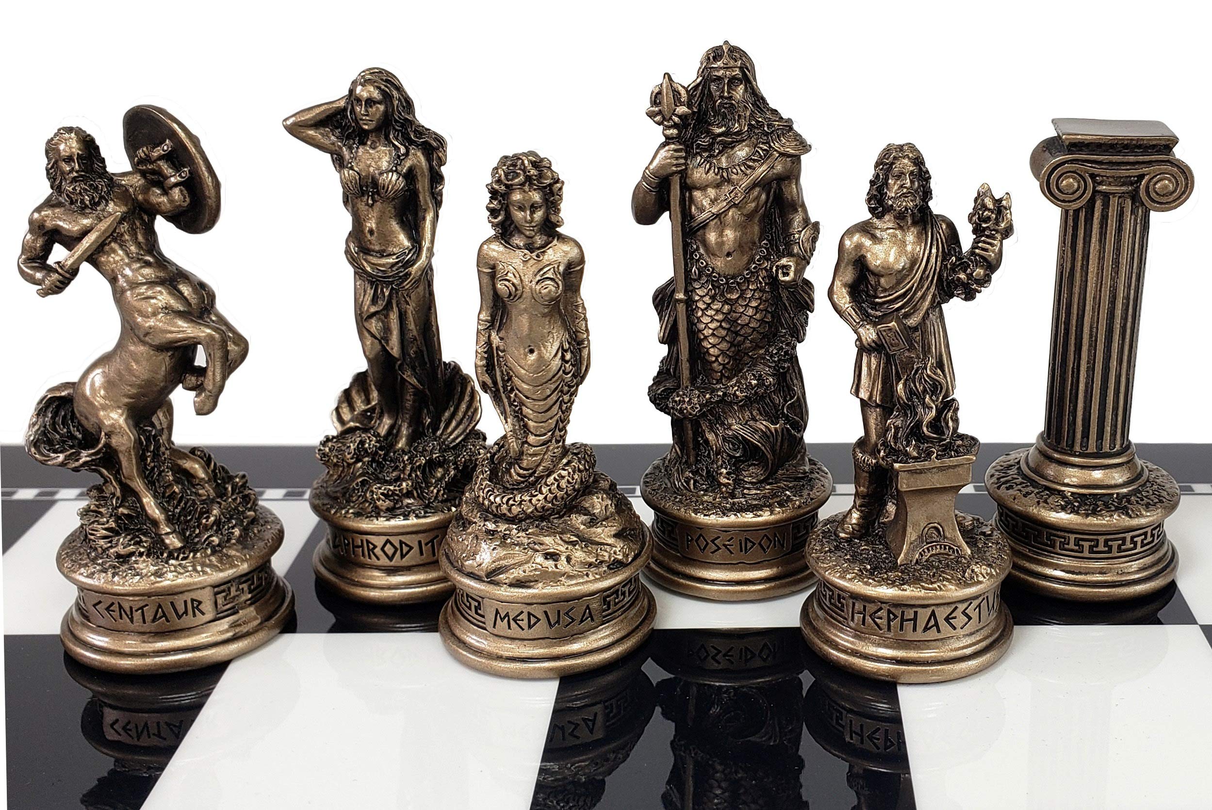 Greek Mythology Olympus Gods Zeus vs Poseidon Set of Chess Men Pieces Bronze and Pewter Color - NO Board