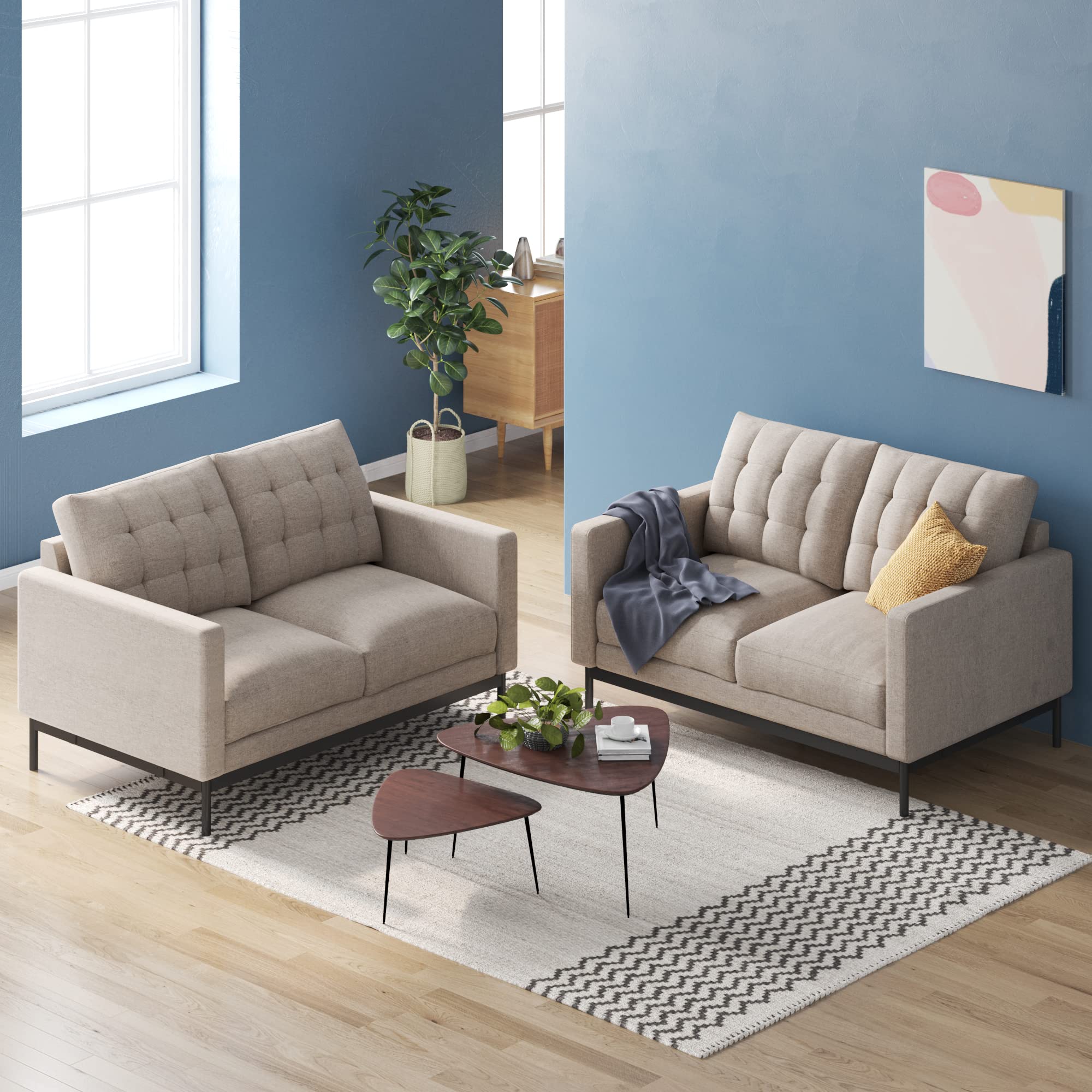 ZINUS Thompson Loveseat, Tufted Cushions, Green Tea Infused Foam Cushions, Easy Assembly, Light Grey