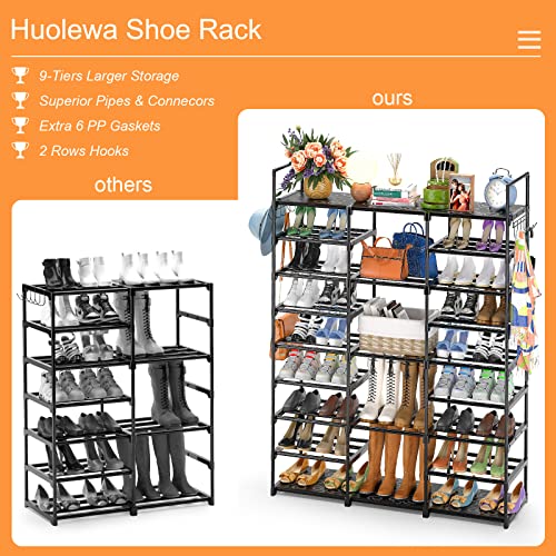 Huolewa Shoe Rack Storage Organizer, 9 Tier Large Shoes Rack for Entryway Closet Garage, Free Standing Tall Shoe Shelf Stand, Sturdy Big Metal Shoe Rack for 50-55 Pair Shoe Boot