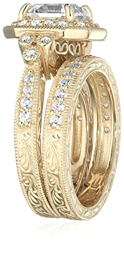 Amazon Essentials Yellow-Gold-Plated Sterling Silver Antique Ring set with Asscher-Cut Infinite Elements Cubic Zirconia, Size 9, (previously Amazon Collection)