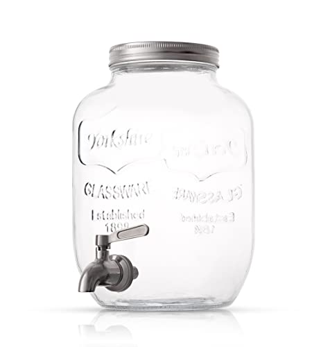 JoyJolt 1-Gallon Drink Dispenser. Glass Beverage Dispenser with Spigot plus Ice Cylinder and Fruit Infuser! Water Dispenser, Lemonade Stand, Punch Bowl, Juice Container - Drink Dispensers for Parties