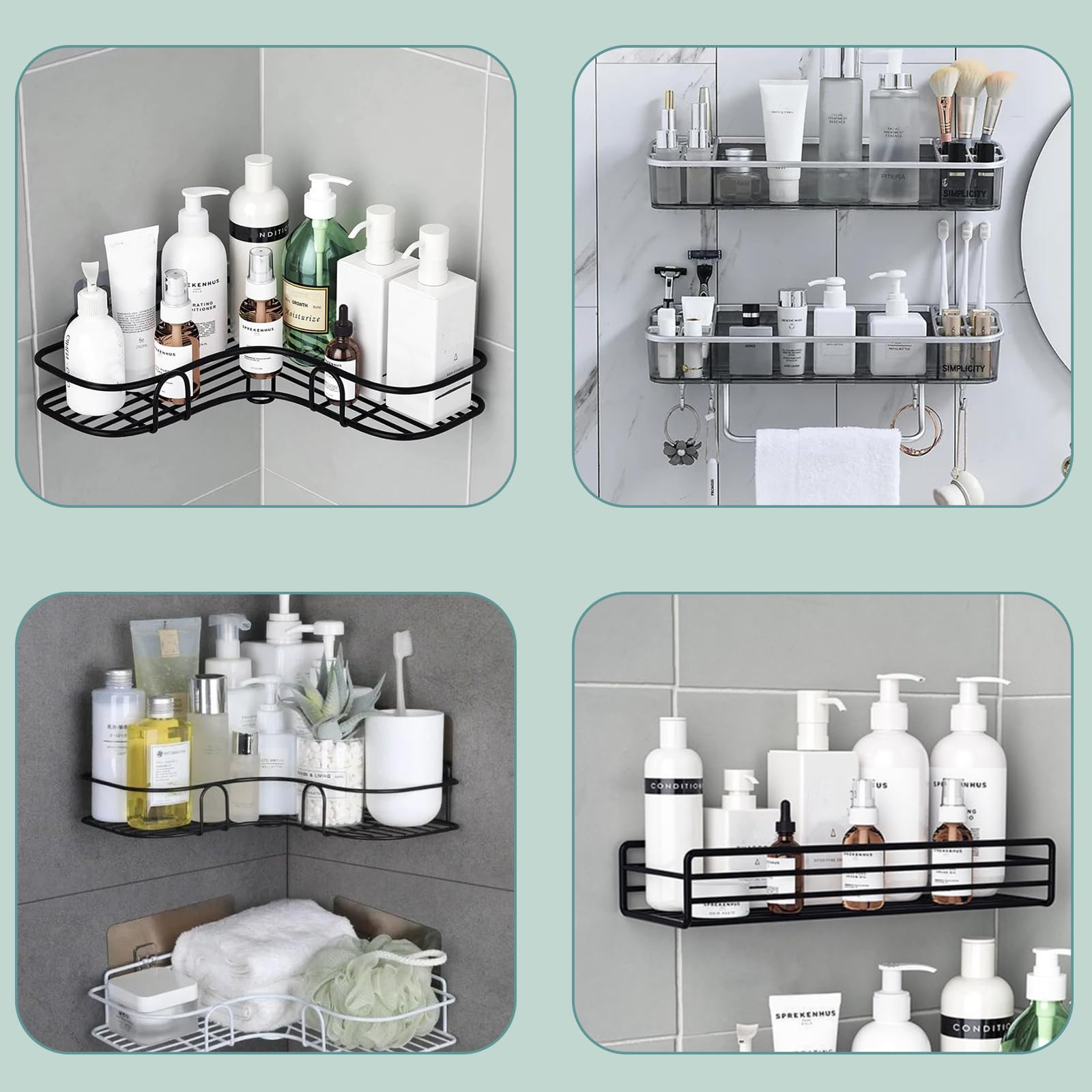 Qiic 4 PCS Shower Caddy Adhesive Replacement Hook, No Drilling Transparent Heavy Stick Hook for Shower Caddy, Bathroom Storage Shelves and Kitchen Racks, Size: 10.2 * 2.7in