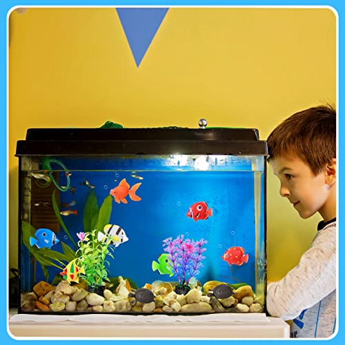 Fish Tank Decorations, Artificial Aquatic Plants and Artificial Fishes Floating Decorations for Small Aquarium, Plastic Fake Fish,Turtles,Goldfish,Tropical Fish for Fish Bowl Decoration (25 Pcs)