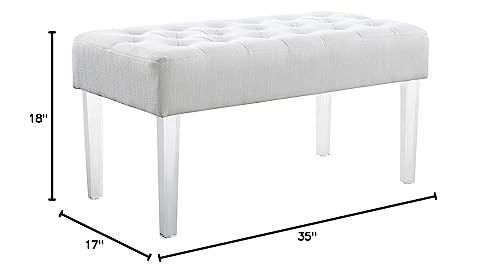 Linon Ella Glitz Acrylic Leg Bench, 35"Wx17"Dx18"H, White