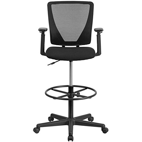 Flash Furniture Harper Ergonomic Mid-Back Mesh Drafting Chair with Black Fabric Seat, Adjustable Foot Ring and Adjustable Arms