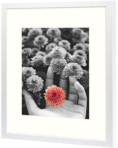Frametory, 16x20 Picture Frame - Made to Display 11x14 Photo with Ivory Mat - Wide Molding - Built in Hanging Features - Preinstalled Wall Mounting Hardware (White, 1 Pack)