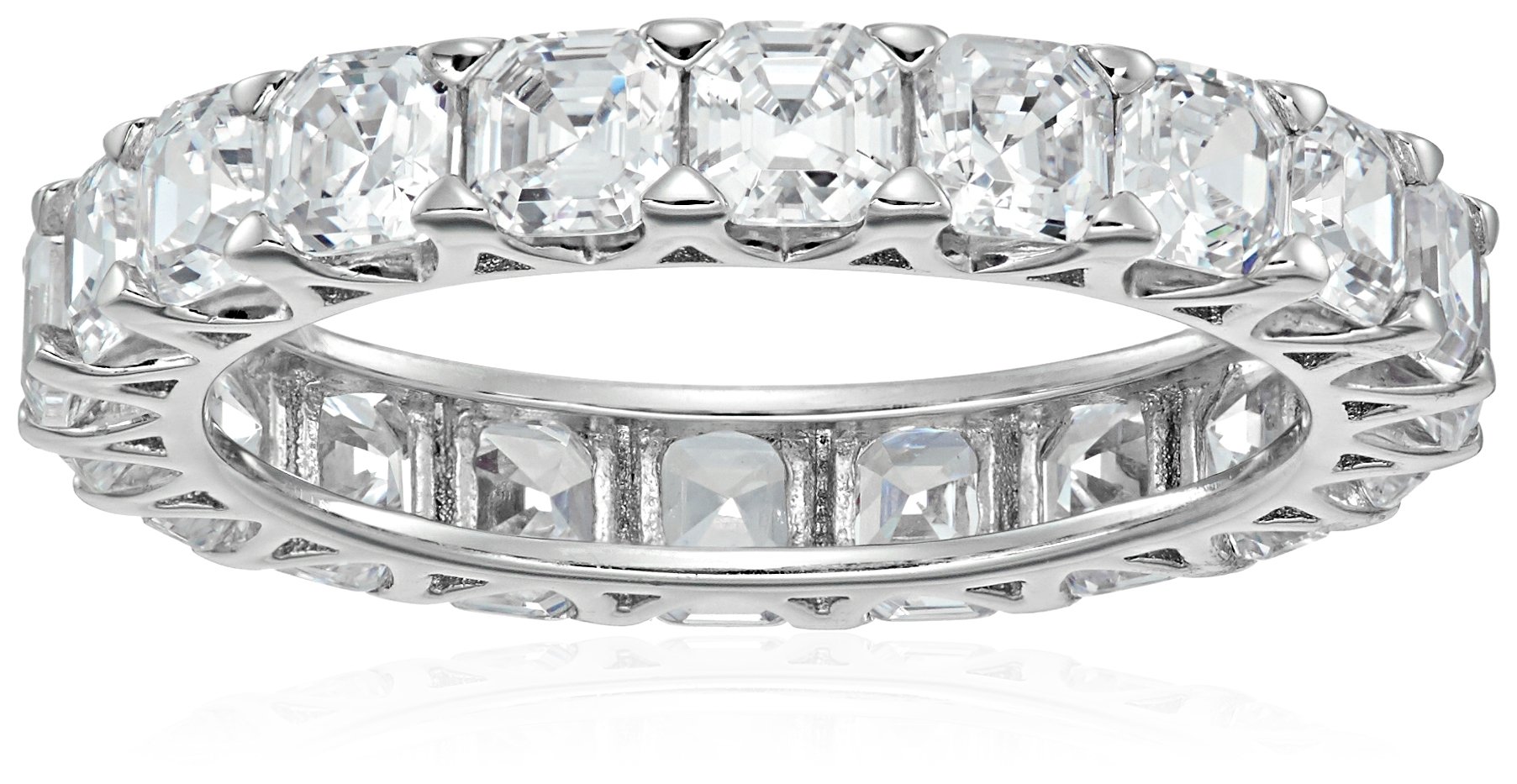 Amazon Essentials Platinum-Plated Sterling Silver Infinite Elements Cubic Zirconia Asscher-cut Eternity Band Ring, Size 6, (previously Amazon Collection)