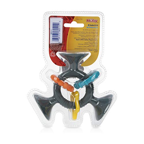 Nuby Silly Three Prong Interactive Suction Toy with Colorful Rings, Gray