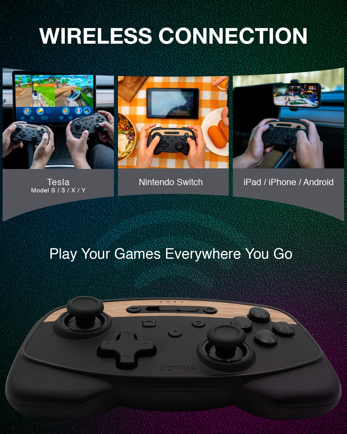 Jowua Multi-Device Wireless Controller Compatible for Tesla Model 3/Y/S/X/cybertruck Compatible for Switch, one controller set, SPECIAL PROGRAMMED and DESIGN FOR TESLA, Compatible for T (WOOD) [nintendo_switch,windows,ios,android]