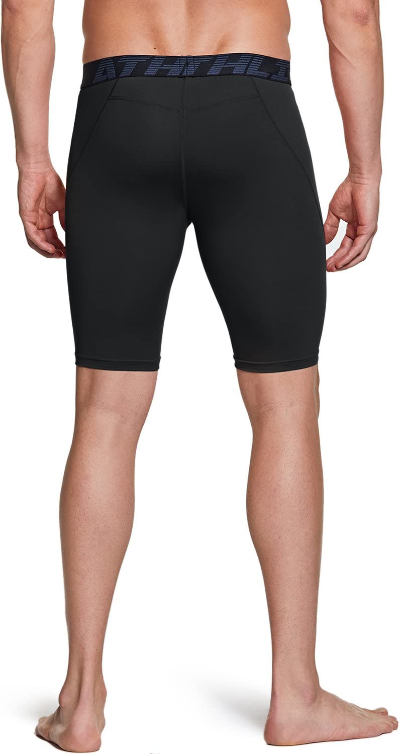 ATHLIO Men's Athletic Cool Dry Compression Shorts, Sports Performance Active Running Tights, 3pack Cool Dry Shorts Dim Black/Dim Black/Dim Black, Large