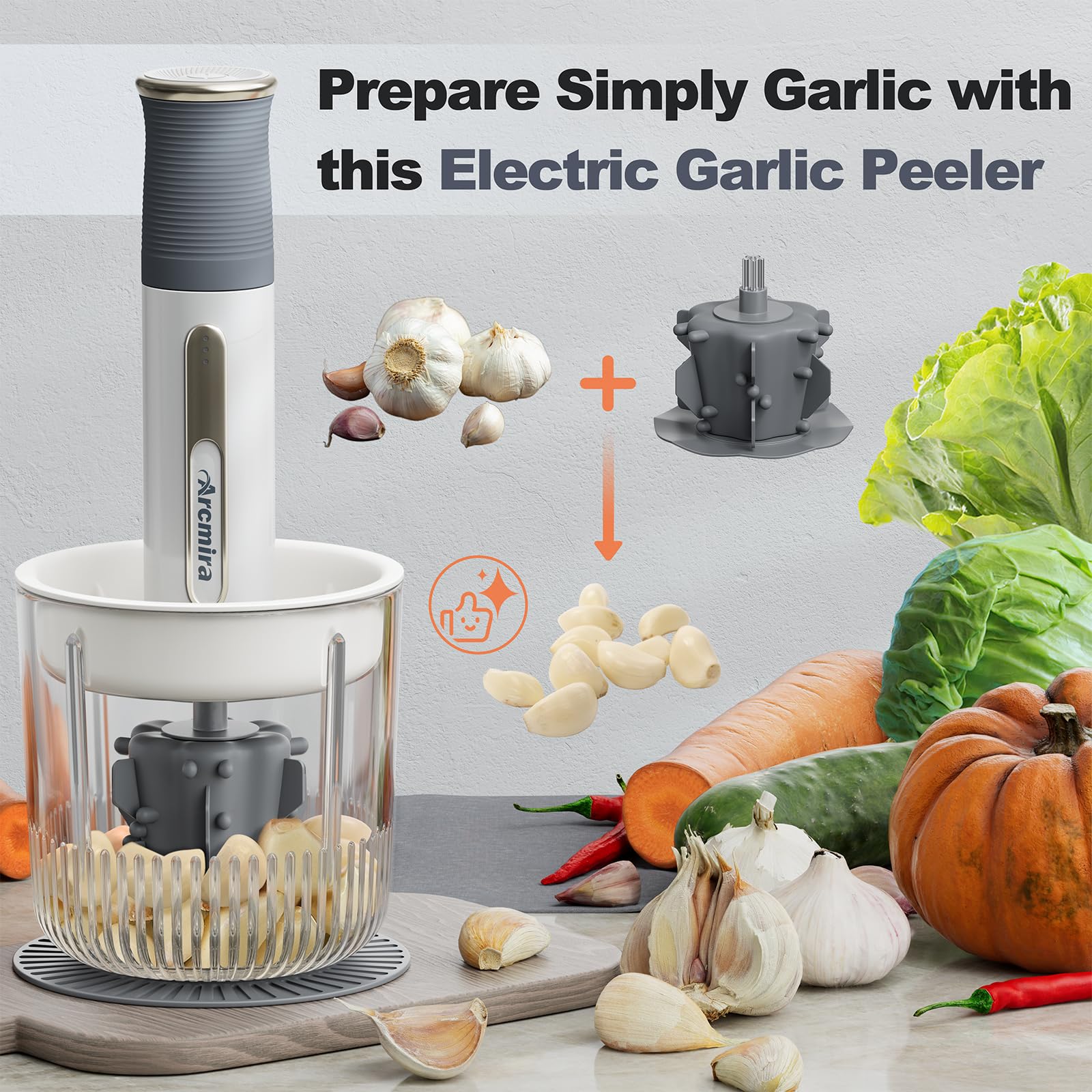 Arcmira Food Processor Cordless with 4 Bowls & 2 Blades, 3-in-1 Multifunction Electric Chopper/Meat Grinder/Vegetable Chopper/Garlic Peeler, Ideal for Chopping Meat, Veggie, Onion, Garlic & Baby Food