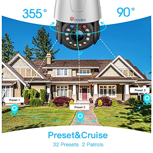Ctronics 30X Optical Zoom 5MP Security Camera Outdoor WiFi 2.4/5GHZ, PTZ Camera Outdoor with Auto Scan/Track/Zoom, Human Detection, 492ft Night Vision, Sound Light Alarm, Two-Way Audio Metal/Cloud