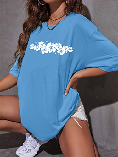 Hawaiian Flower Shirt Women Oversized Hawaii Tshirt Hibiscus Flower Tshirt Beach Shirt Summer Vacation Loose Tops