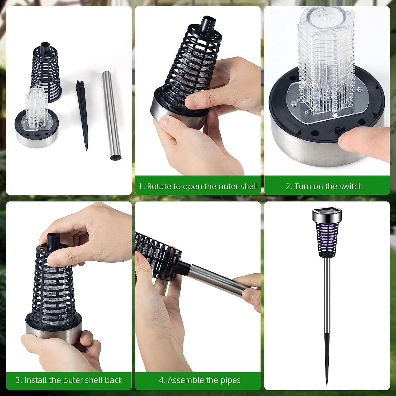 Bug Zapper Outdoor Cordless Solar Bug Light Professional Waterproof Mosquito Zapper for Patio Yard Garden Farm, Small Mosquito Killer Pest Control Repellent Outside for Bug Gnat Fly Insect, 4 PCS