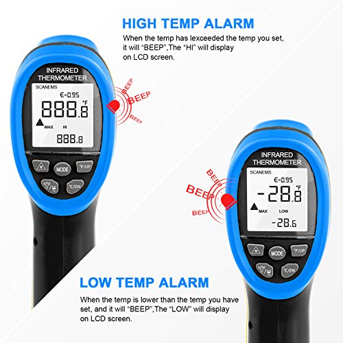 HOLDPEAK HP-985B Infrared Thermometer Non-Contact, -58℉~2480℉ (-50℃~1360℃), Dual Laser Digital IR Thermometer Gun with Adjustable Emissivity for Forge Melting Furnace Kilns Industry 【NOT for Human】