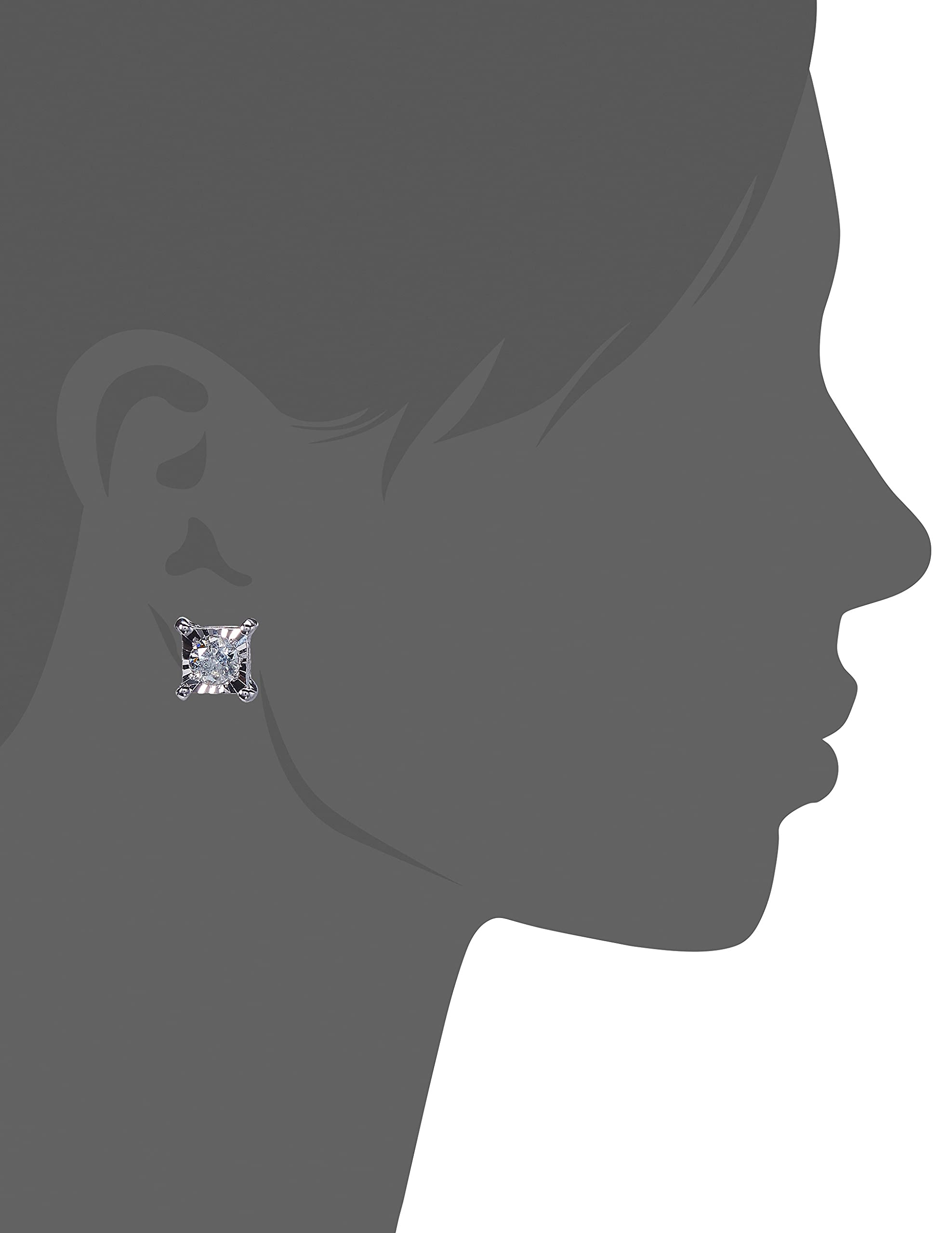 Amazon Essentials Sterling Silver with White Round Diamond Princess shaped Miracle Stud Earrings (1/10cttw, I-J Color, I3 Clarity), (previously Amazon Collection)