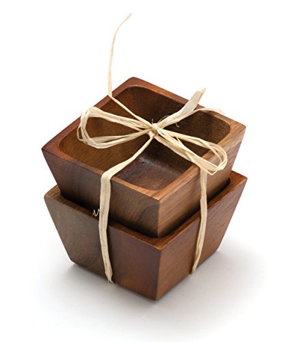 Lipper International Acacia Wood Square Salt Pinch or Serving Bowls, 3" x 3" x 2-1/2", Set of 2