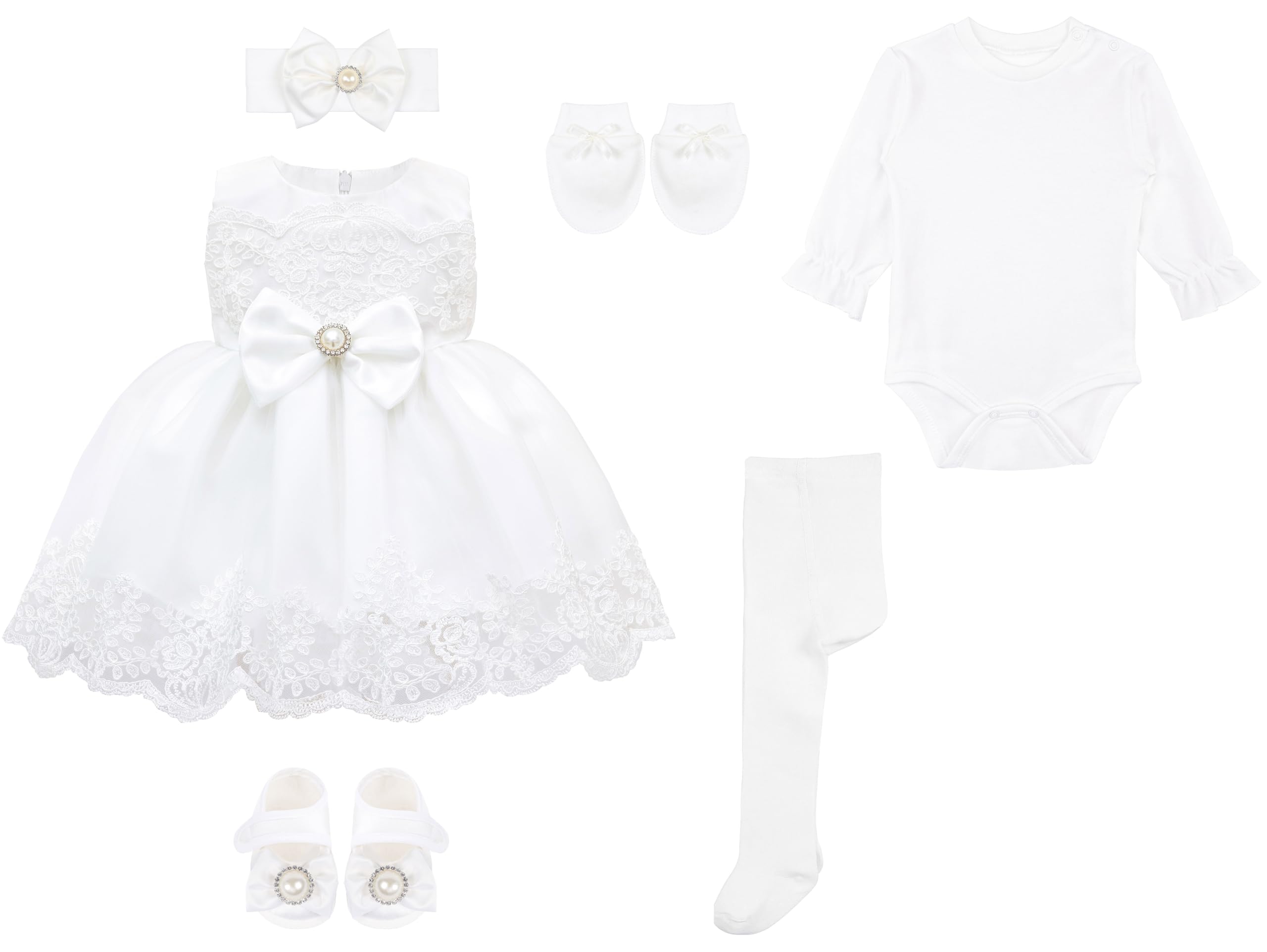 Taffy Baby Girl Christening Baptism Embroidered White Dress Gown 6 Piece Deluxe Set 6-9 Months