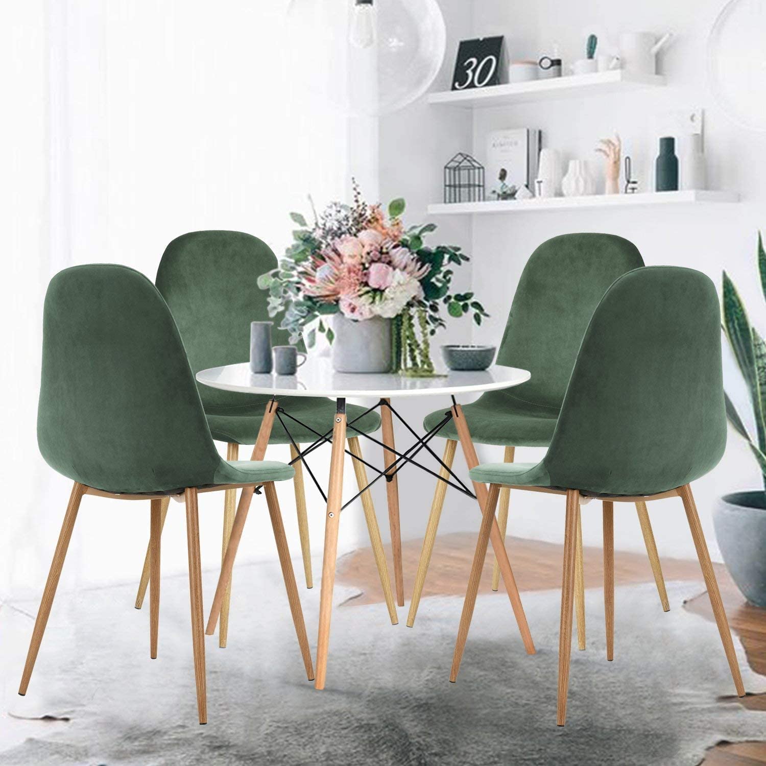 GreenForest Velvet Dining Chairs Set of 4,Dining Kitchen Room Chairs, Mid Century Modern Upholstered Side Chairs with Metal Legs,Dark Green
