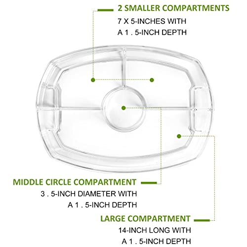 IVYHOME Fruit Ice Serving Tray, Chilled Veggie Tray, Shrimp Cocktail Serving Dish, Appetizer Serving Platter for Parties, with Lid and 4 Compartments