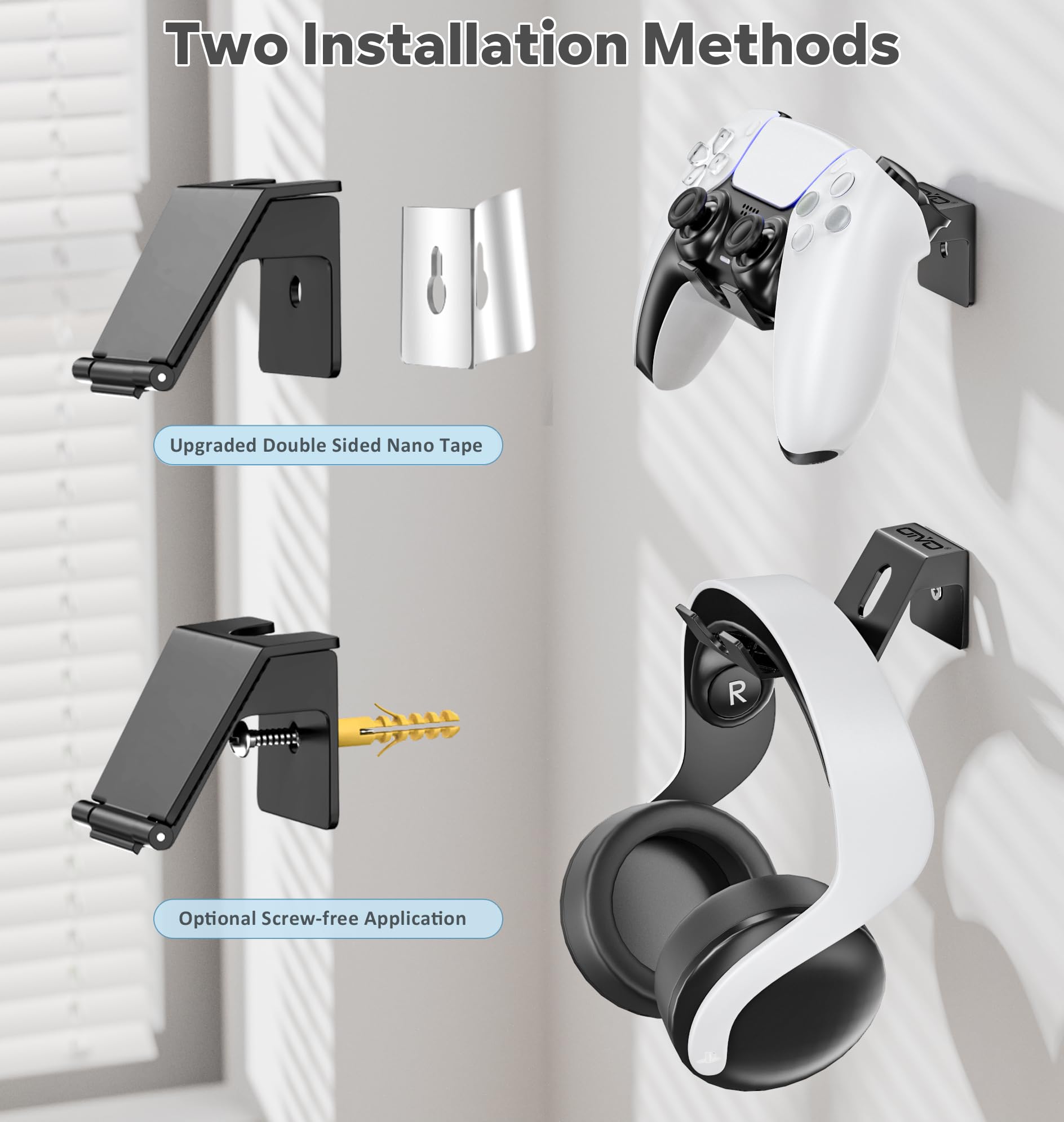 OIVO Controller & Headset Wall Mount Holder Stand, Foldable Headphone Stand, Gaming Controller Holder Hanger Hook, Universal Storage Organizer Controller/Earphone/Game Accessories-8 Packs