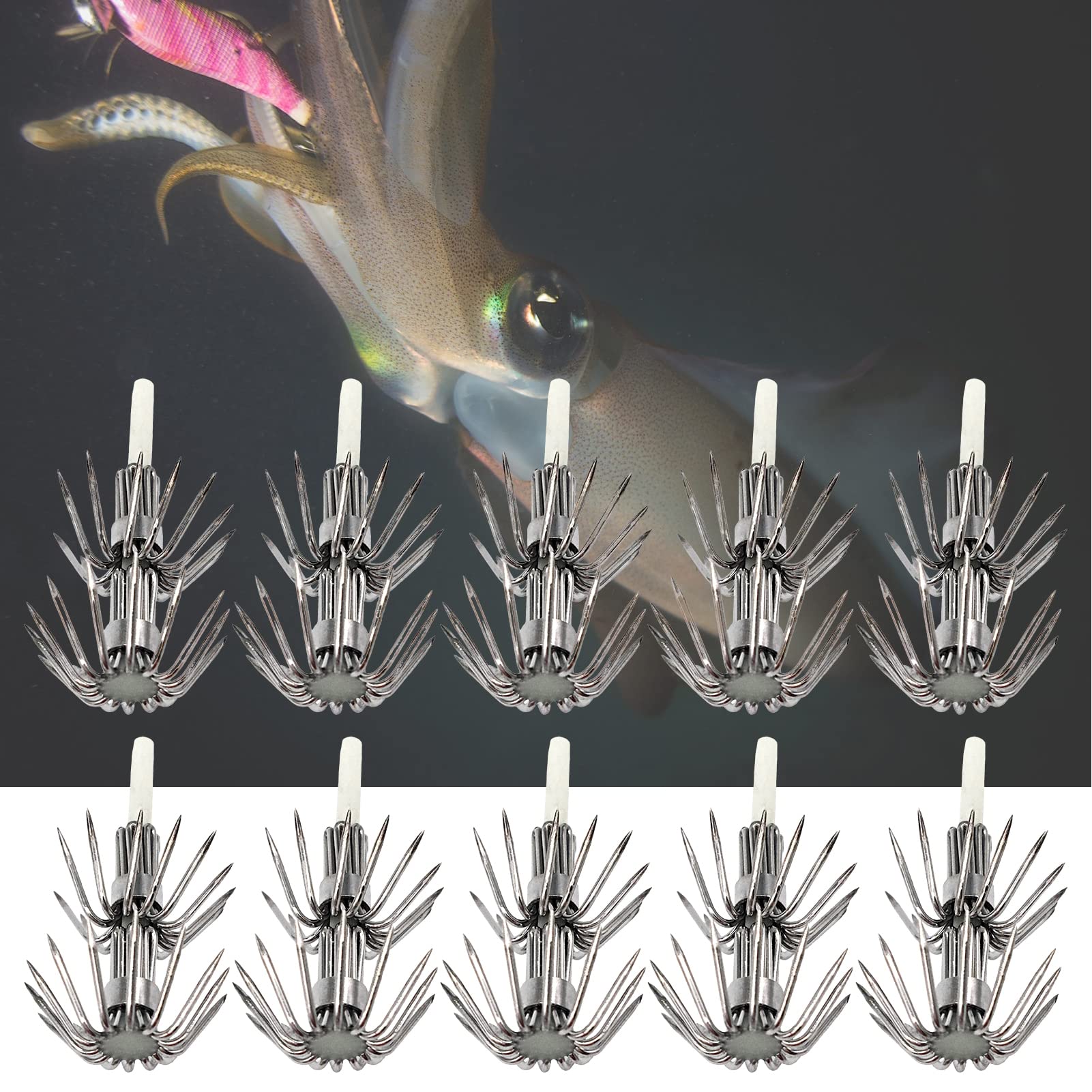 AOKID Squid Jig Sturdy Stainless Steel Sea Fishing Squid Hook Double-Layers Fishing Gear