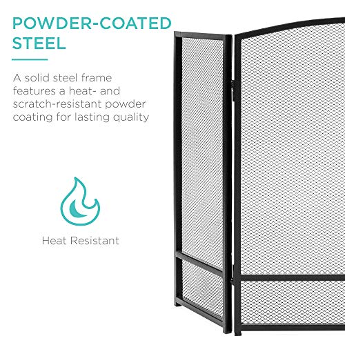 Best Choice Products 47.5x27.25in 3-Panel Simple Steel Mesh Fireplace Screen, Fire Spark Guard Grate for Living Room Home Decor w/Rustic Worn Finish - Black