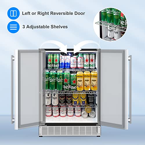 COTLIN 24 Inch Built-in Outdoor Refrigerator, 5.4 Cu.Ft Undercounter Beverage Fridge, 175 Cans Freestanding Stainless Steel Refrigerator for Residential Home Bar Commercial Use, ETL, Silver