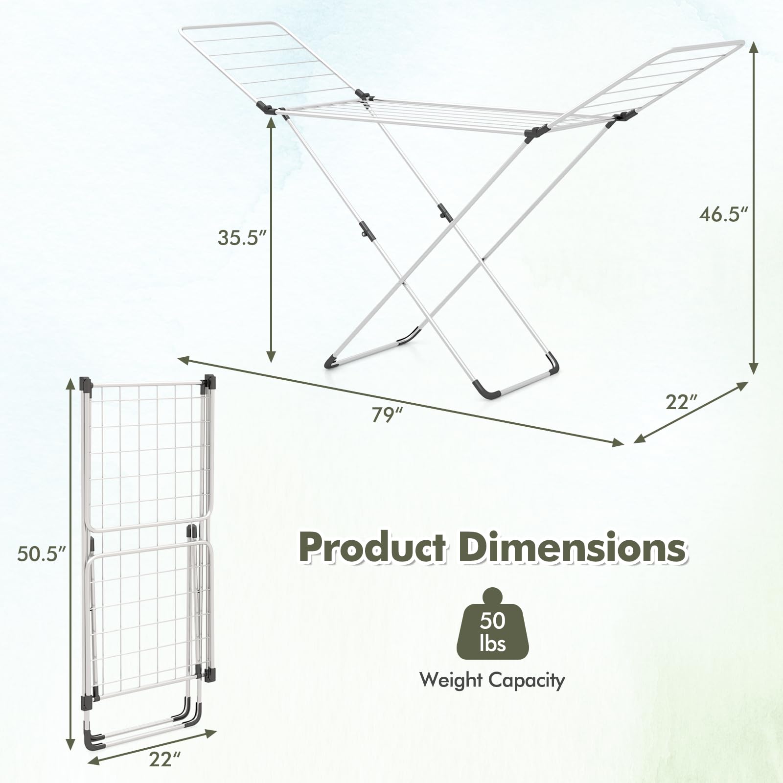 Tangkula Folding Clothes Drying Rack, Lightweight Aluminum Laundry Drying Rack w/Adjustable Wings, 20 Drying Rails, Space-Saving Laundry Hanger for Indoor & Outdoor Use, No Assembly, Silver