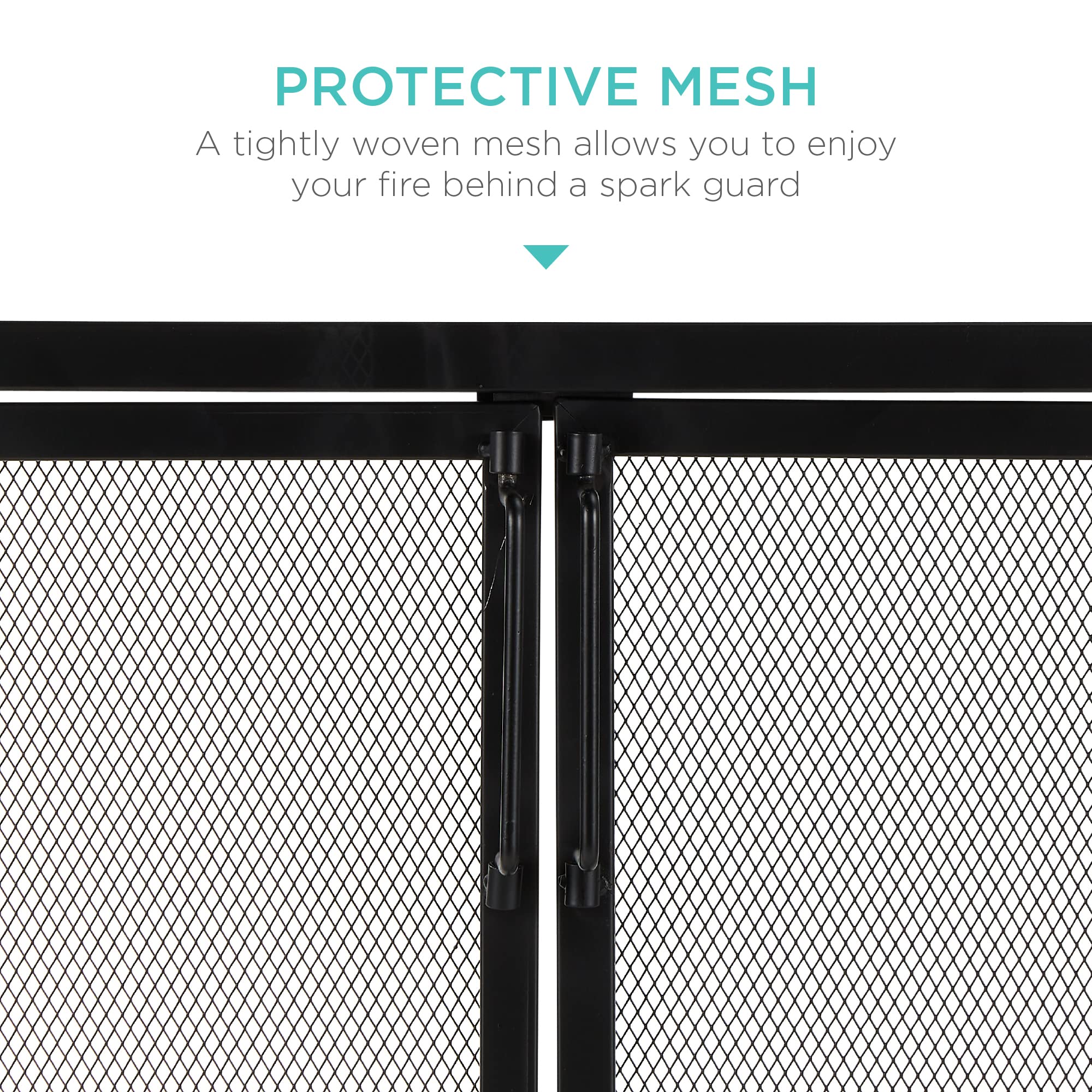 Best Choice Products 38.5x31in 2-Door Fireplace Screen, Handcrafted Wrought Iron Decorative Mesh Geometric Fire Spark Guard w/Magnetic Panels - Black