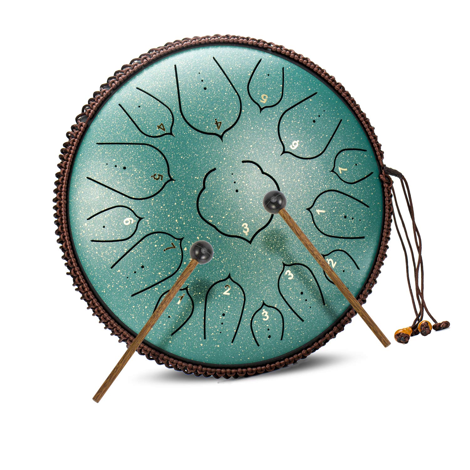 Green 15 Notes 14 Inches Steel Tongue Drum | Wide Range Steel Drum with Carrying Bag & Mallets | Tank Drum for Healing | Random Color | Ideal for Stress Relief and Meditation, Gift Idea